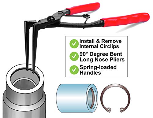 Toolwiz Snap Ring Pliers Set Heavy Duty Internal Master Cylinder Snap Ring Pliers Extra Long Snap Ring Pliers 90 Degree Long Nose Pliers for Trucks Motorcycles Cars, NOT Fit for External Snap Rings