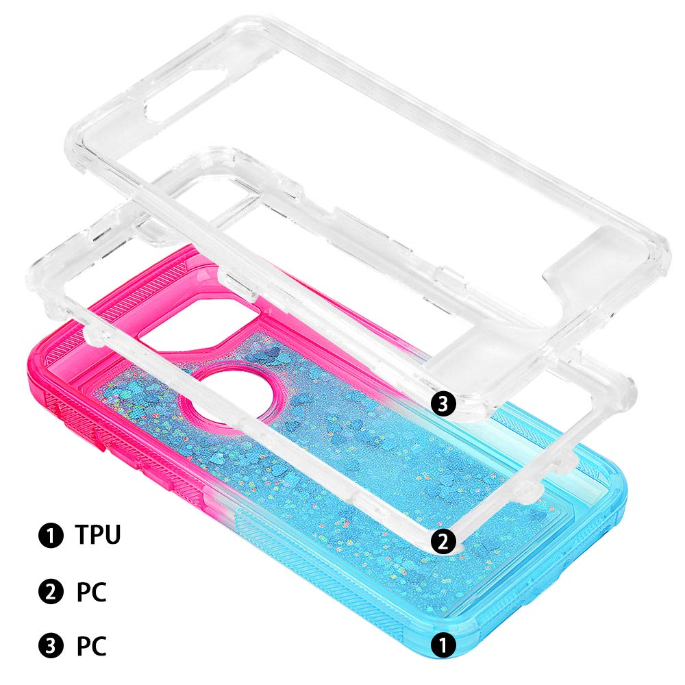MAXCURY Case for iPhone SE 2022 (3rd Gen) & SE Case 2020 2nd, iPhone 7/8 Defender Phone Case for Women, Girl's Bling Liquid Quicksand Heavy Duty Shockproof Cover for iPhone 6/6s (Pink/Blue)