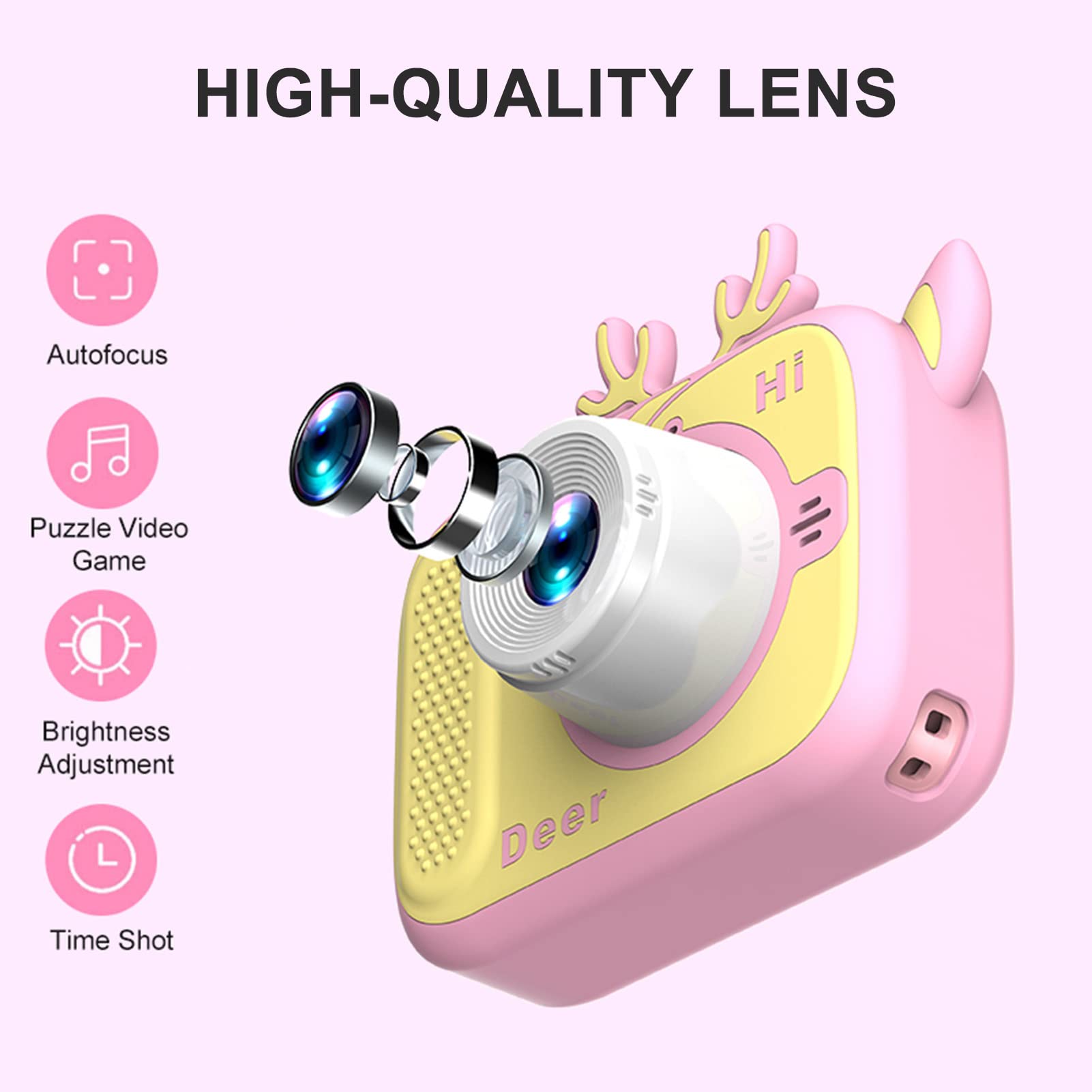 mewmewcat Digital camera1080P Mini Cartoon Digital Camera Digital Video Camera for Dual Lens 2.0 Inch IPS Screen Built-in Battery Cute Photo Frames Interesting Games with N