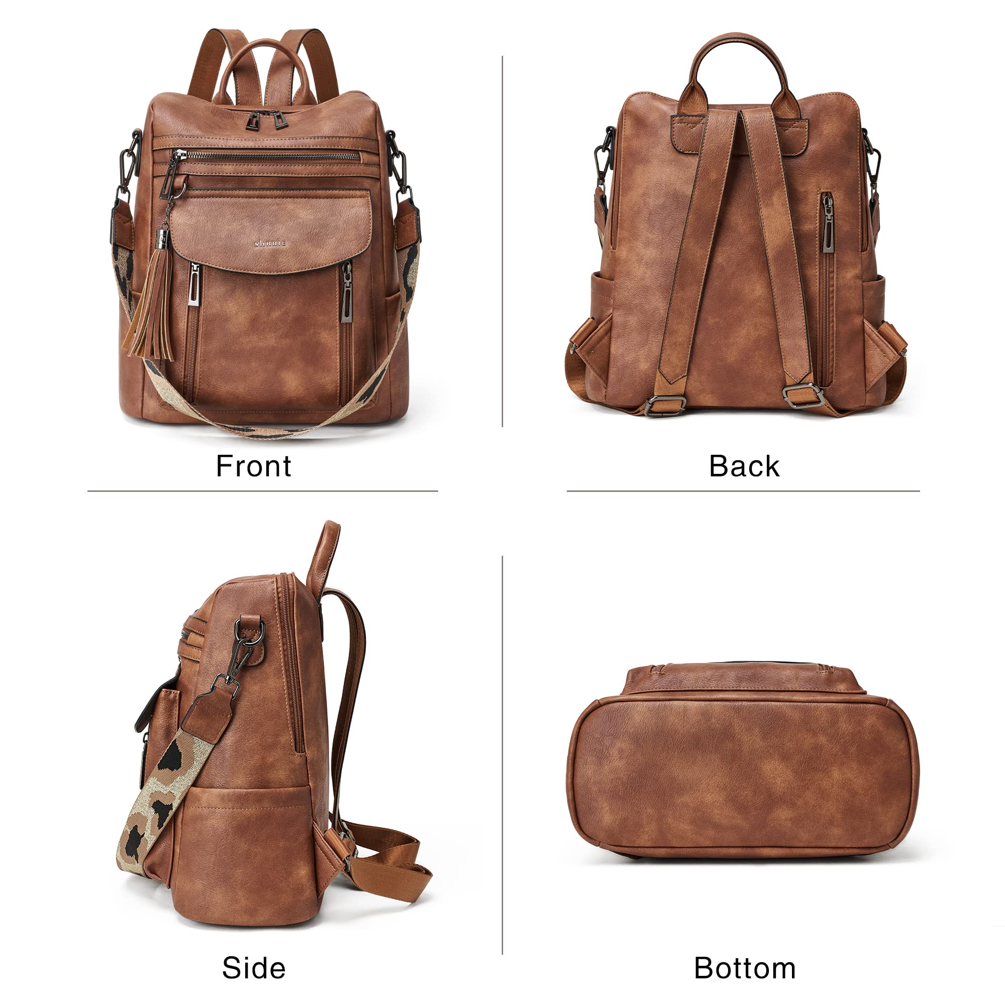 Shrrie Backpack Purse for Women Fashion Purse Backpack Satchel Travel Leather Backpack Shoulder Bag with Wristlet