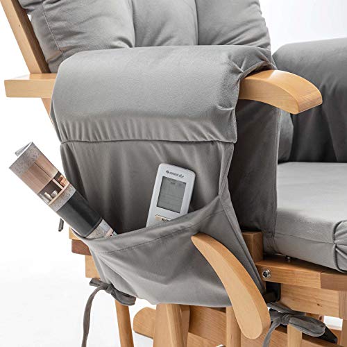 Paddie Glider Rocker Replacement Cushions with Storage Velvet Washable Non Slip for Glider Rocking Chair, 5PCS, Light Grey