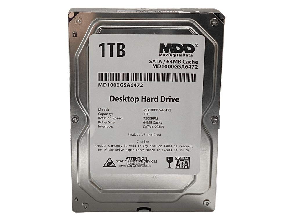 MaxDigitalData MDD (MD1000GSA6472) 1TB 64MB Cache 7200RPM SATA 6.0Gb/s 3.5in Internal Desktop Hard Drive