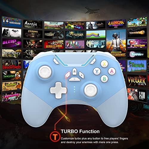 Paton Wireless Switch Controller for Nintendo Switch/Lite/OLED/Windows/Android/IOS Devices, Bluetooth Gamepad with Vibration, Motion, Turbo and LED Light-Blue