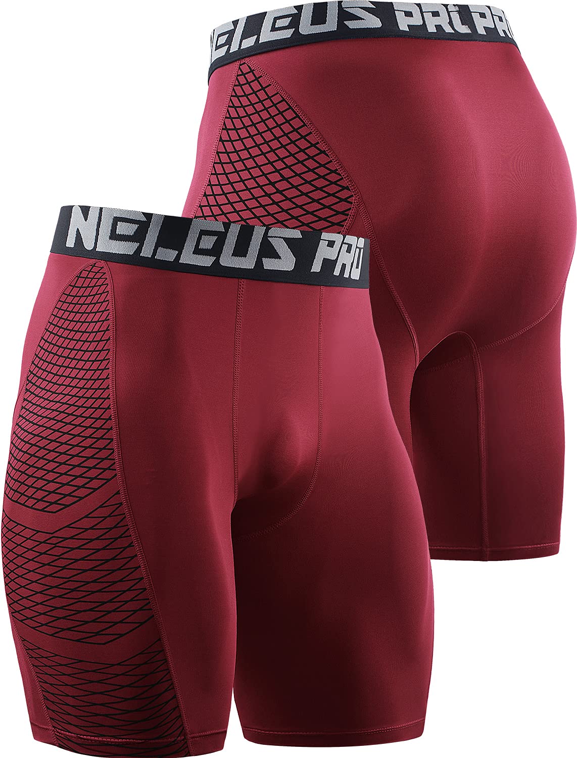 NELEUS Men's Compression Shorts 3 Pack Quick Dry Athletic Running Shorts,6086,Red/Navy/Blue,L