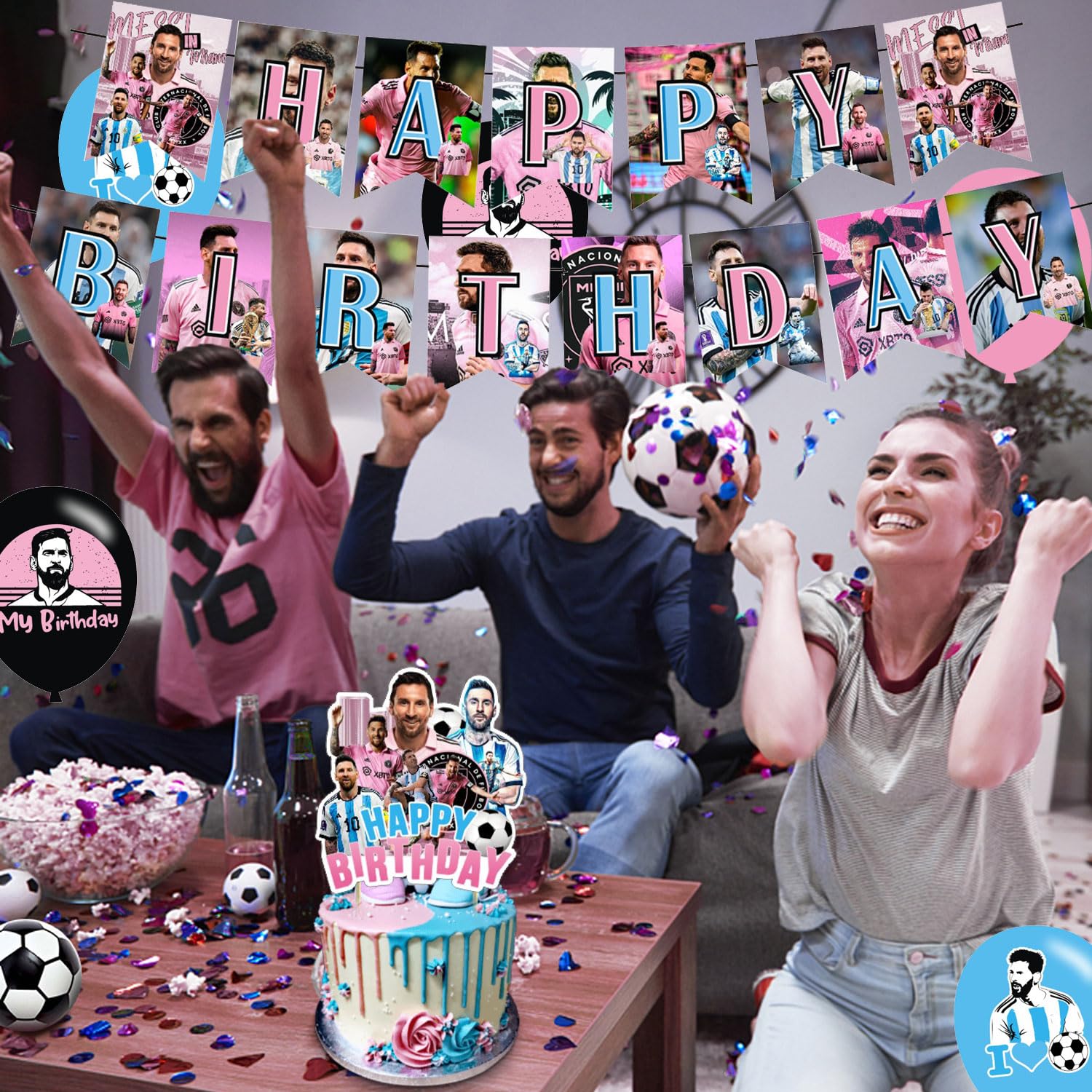 𝓜𝓮𝓼𝓼𝓲 𝓜𝓲𝓪𝓶𝓲 birthday party decoration supplies, 𝓜𝓮𝓼𝓼𝓲 𝓜𝓲𝓪𝓶𝓲 Soccer themed birthday party supplies include cupcake decoration, cake decoration, banners, balloons.