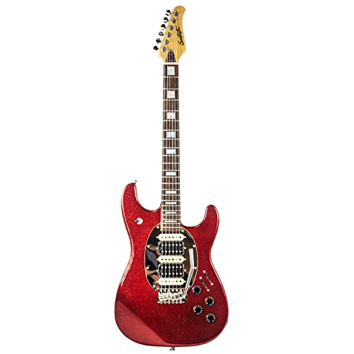 Sawtooth 6 String ES Hybrid Electric Guitar with Wilkinson Tremolo, Blood Red Sparkle w Pro Series Gig Bag, Right (ST BRS)