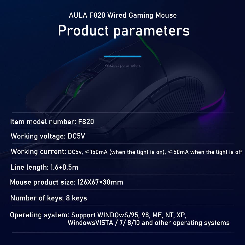 SHUNJINRUN Wired Gaming Mouse RGB Backlit Ergonomic Lightweight USB Mouse with 7 Backlight Modes up to 6400 DPI for Laptop Windows PC Gamers (F820-Black)