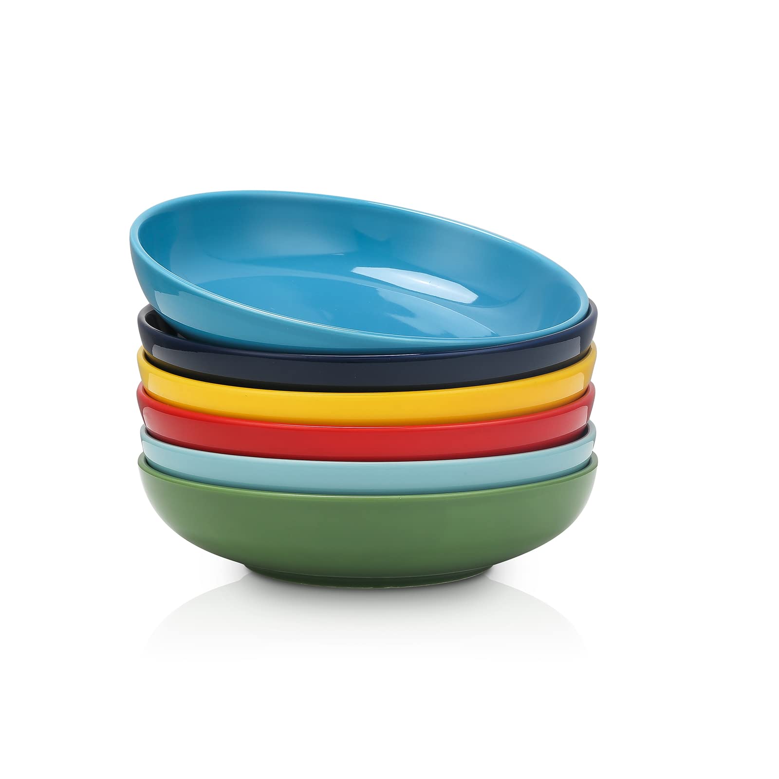 Selamica Ceramic 7.8 inch pasta bowls, 26 Ounce large serving porcelain salad soup bowls, dishwasher microwave safe, set of 6(Multi-color)