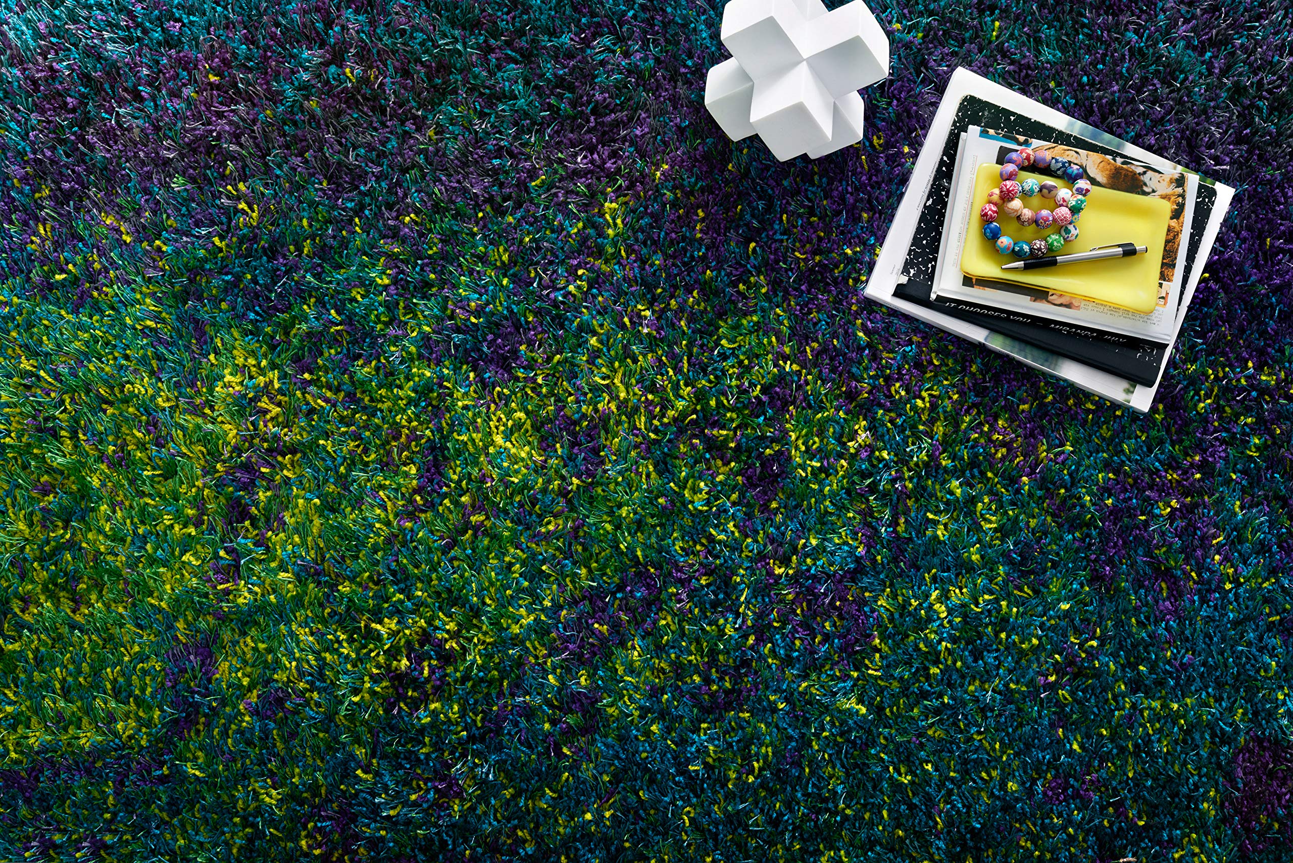 Loloi II Barcelona Shag Collection BS-03 Peacock/Lime, Shags 7'-7" x 10'-5" Area Rug,BARCBS-03PXLL77A5
