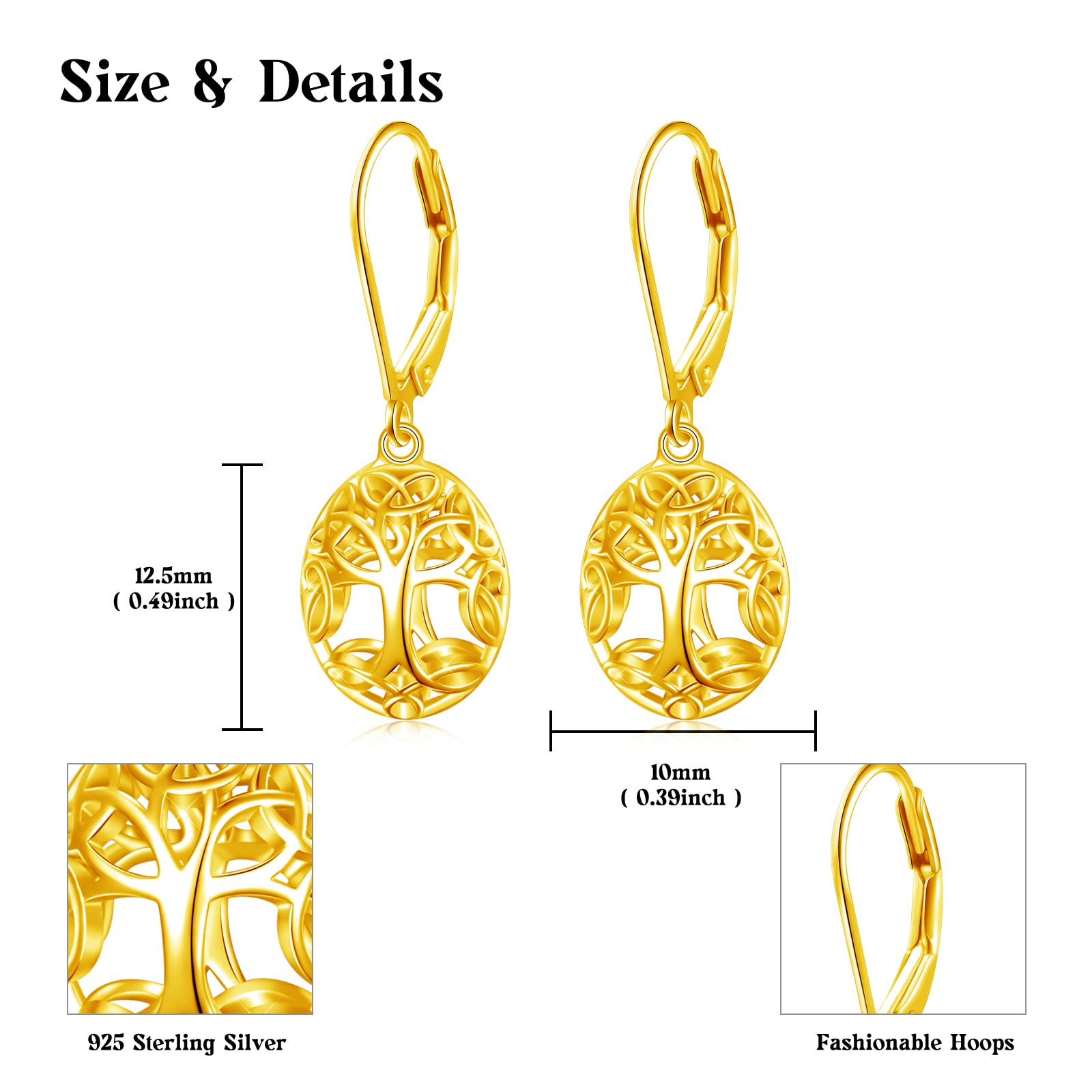 S925 Sterling Silver Dangle Drop Stud Earrings,Celtic Knot Tree of Life Drop Earrings for Women Teen (1.Tree of Life)