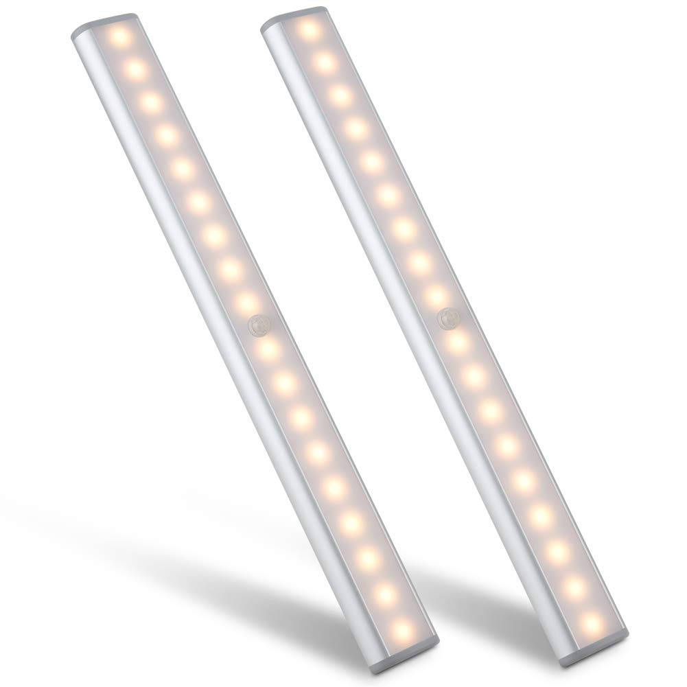 Motion Sensor Cabinet Light,Under Counter Closet Lighting, Wireless USB Rechargeable Kitchen 18 LED Warm Lights,Battery Powered Operated Light, Stick On Lights for Wardrobe,Cabinet,Cupboard (2Pack)