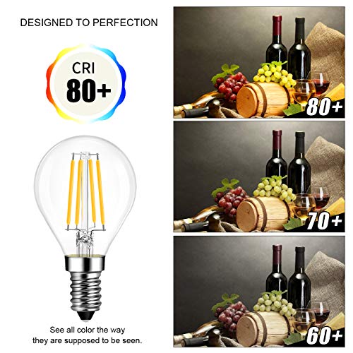 LVWIT E12 Candelabra LED Light Bulbs Dimmable 60 Watt Equivalent, Decorative G45 LED Globe Bulbs, 500 Lumens, Warm White 2700K, Filament Clear Glass, Pack of 6