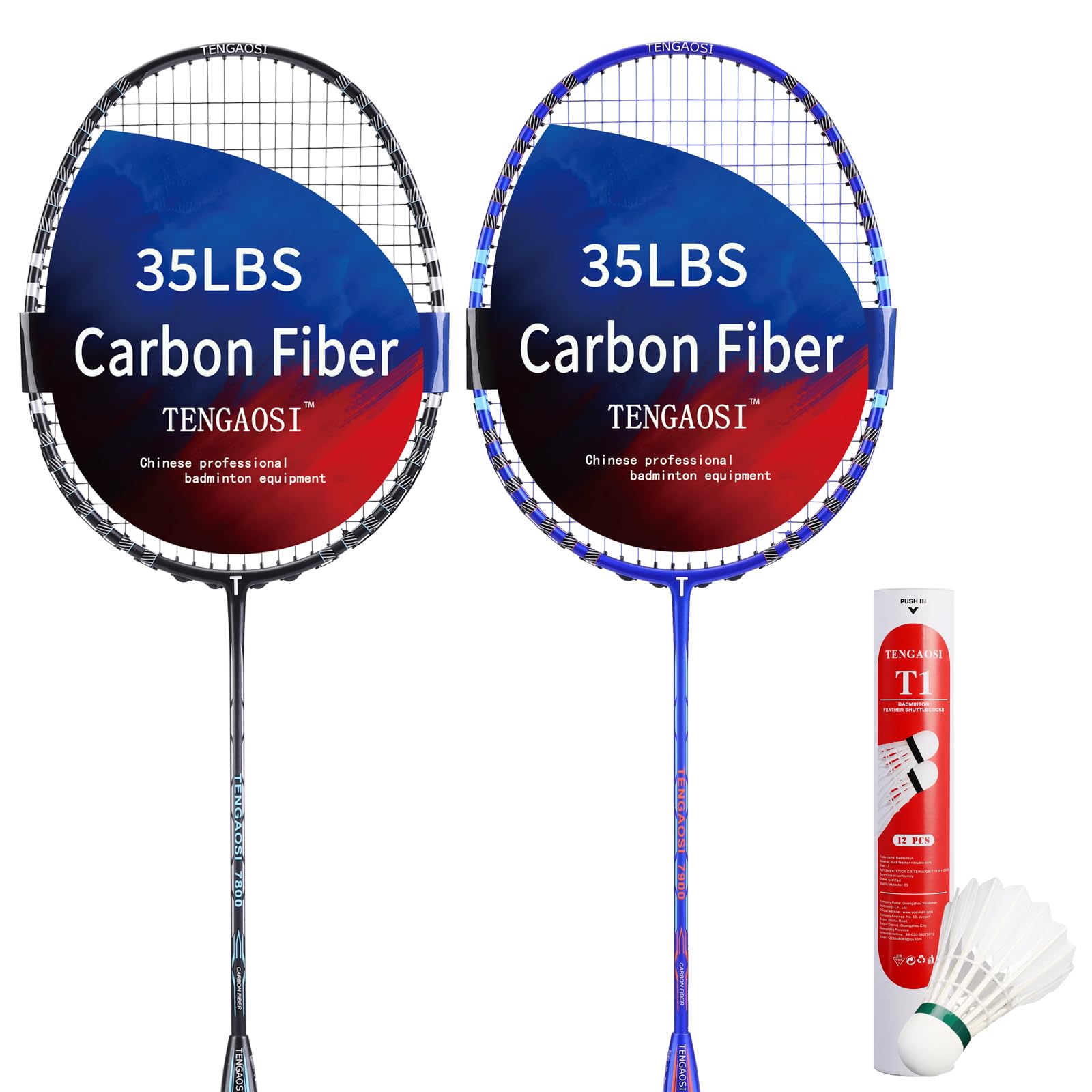 TENGAOSI - High Grade Badminton Set 2 Player Graphite Badminton Rackets Set - Including Badminton Racquets and Feather Shuttlecocks Birdies