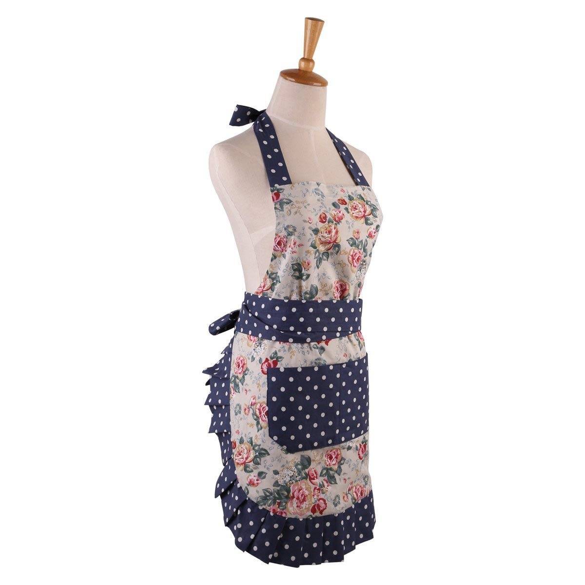 Leeotia Cotton Fabric Flirty Women's Apron With Big Pocket In Front Used For Home Baking or Kitchen Cooking (White Style-1)