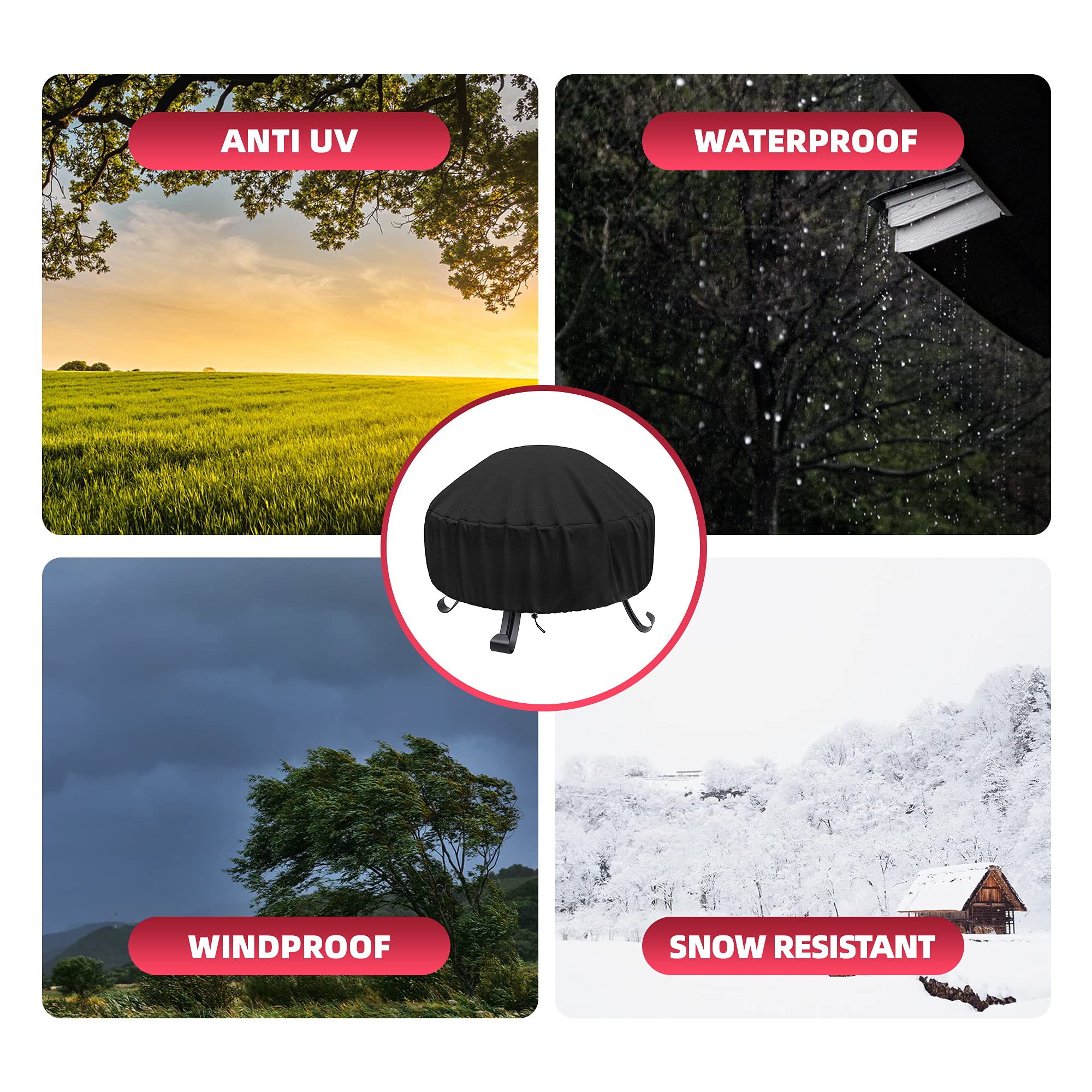 WLEAFJ Fire Pit Cover Round for Fire Pit 22 Inch β 34 Inch, 420D Heavy Duty Oxford Fabric Firepit Cover Round, Full Coverage Patio Outdoor Fireplace Cover, Waterproof Fire Bowl Cover