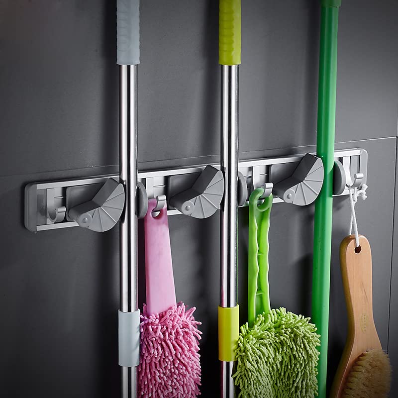 Space Aluminum mop Rack Bathroom Balcony Bathroom ABS Hook mop Rack Water Storage Wall Hanging mop Clip (Grey)