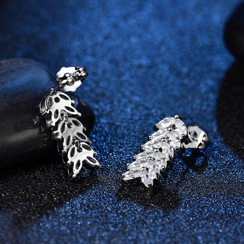 MASOP Sparkle Cubic Zircon Women Jewelry Set for Wedding Marquise Leaf Shape Bracelets Earrings Necklace
