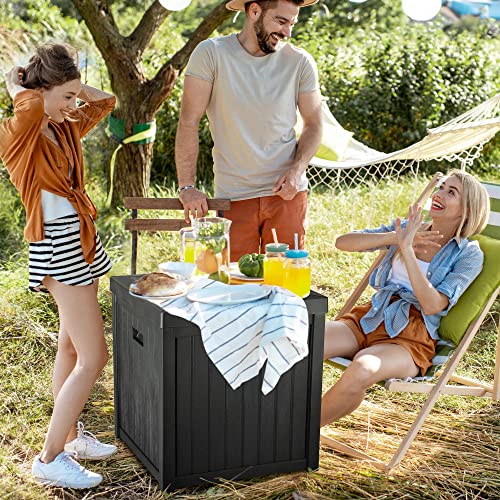 YITAHOME 51 Gallon Medium Deck Box,Outdoor Storage Container for Patio Cushions,Pool Supplies,Garden Tools,Weather,Resistant,Resin (Black)
