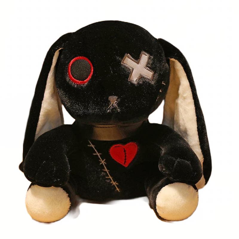 Spooky Goth Plush Bunny, Crazy Scrump Dreadful Stuffed Easter Rabbit Animal Pillow Soft Pink Huggable Lovely Plushie Dolls Gifts For Halloween,12in (Black)