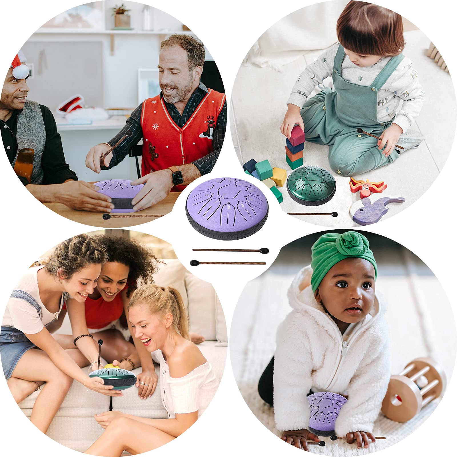 Steel Tongue Drum, Ubblove Handpan Drum 11 Notes 6 inch Percussion Instruments with Mallets Bag for Meditation Musical Education Concert Party Gifts - Purple