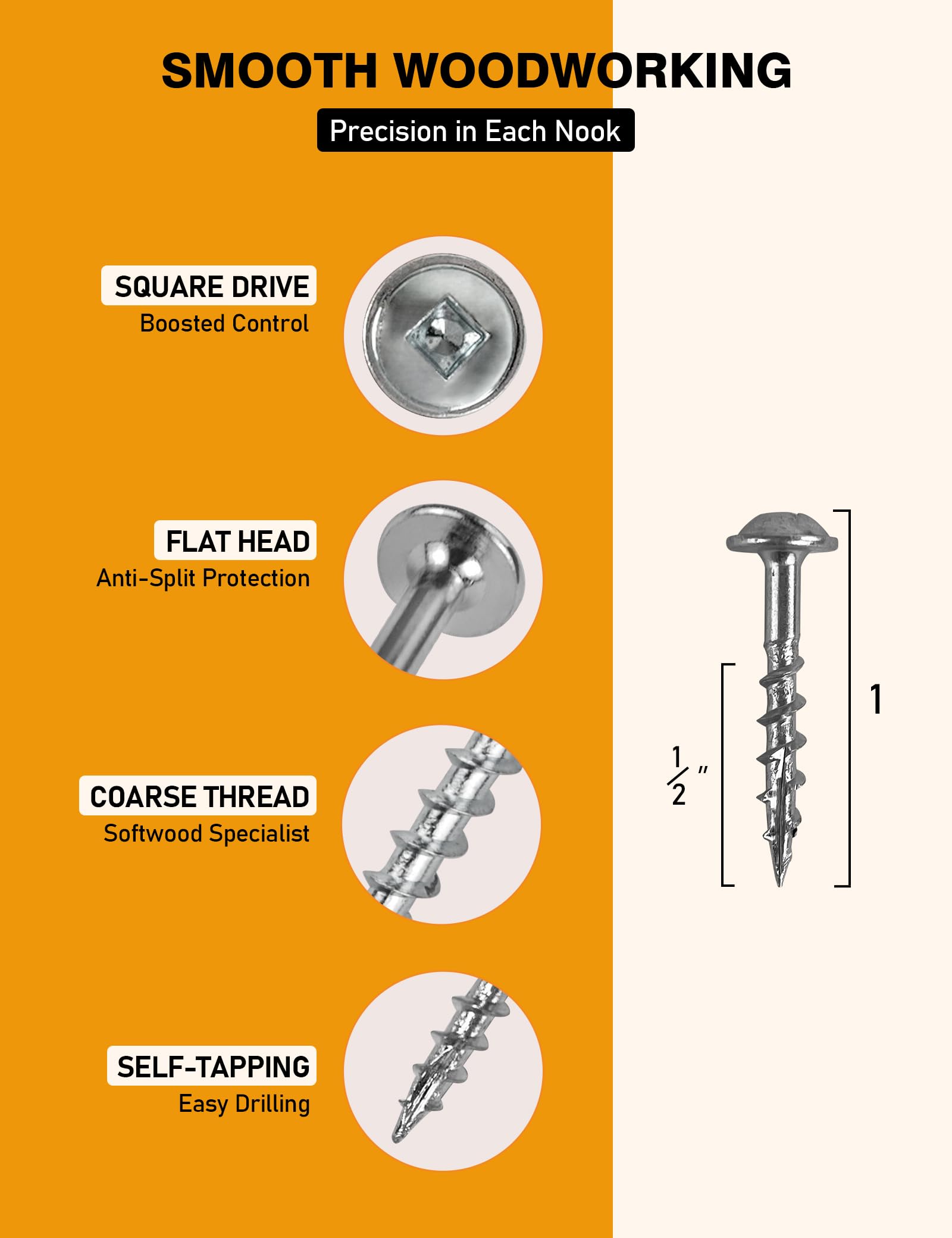 YaaYii Pocket Hole Screws #8 x 1 Inch, 700 PCs Value Pack Wood Screws - Coarse Thread - Washer Head - Square Drive - Self Tapping - Zinc Plated for Rust Resistant, Two Extra Drive Bits Included