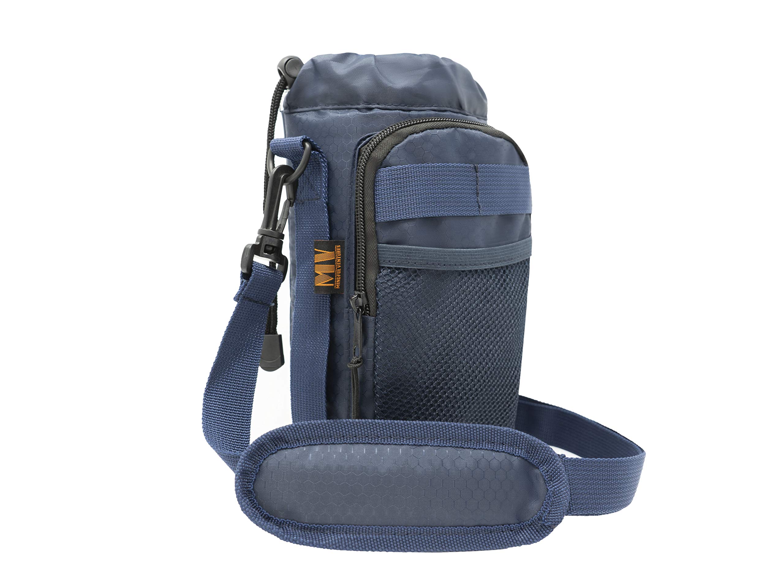 Mindful Ventures Water Bottle Holder - Insulated Water Bottle Carrier/Sling w/Adjustable Shoulder Strap | Pocket for Phone, Accessories | Up to 40oz | Great for Hydro Flask Walking Hiking