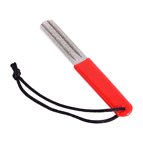 Raguso Fish Knife Grinding Tool, Hook File Fishing Hook Sharpener Fishing Accessory Durable with Plastic Handle for Side Sharpening for Anglers for Outdoor Fishing(red, Double Groove)