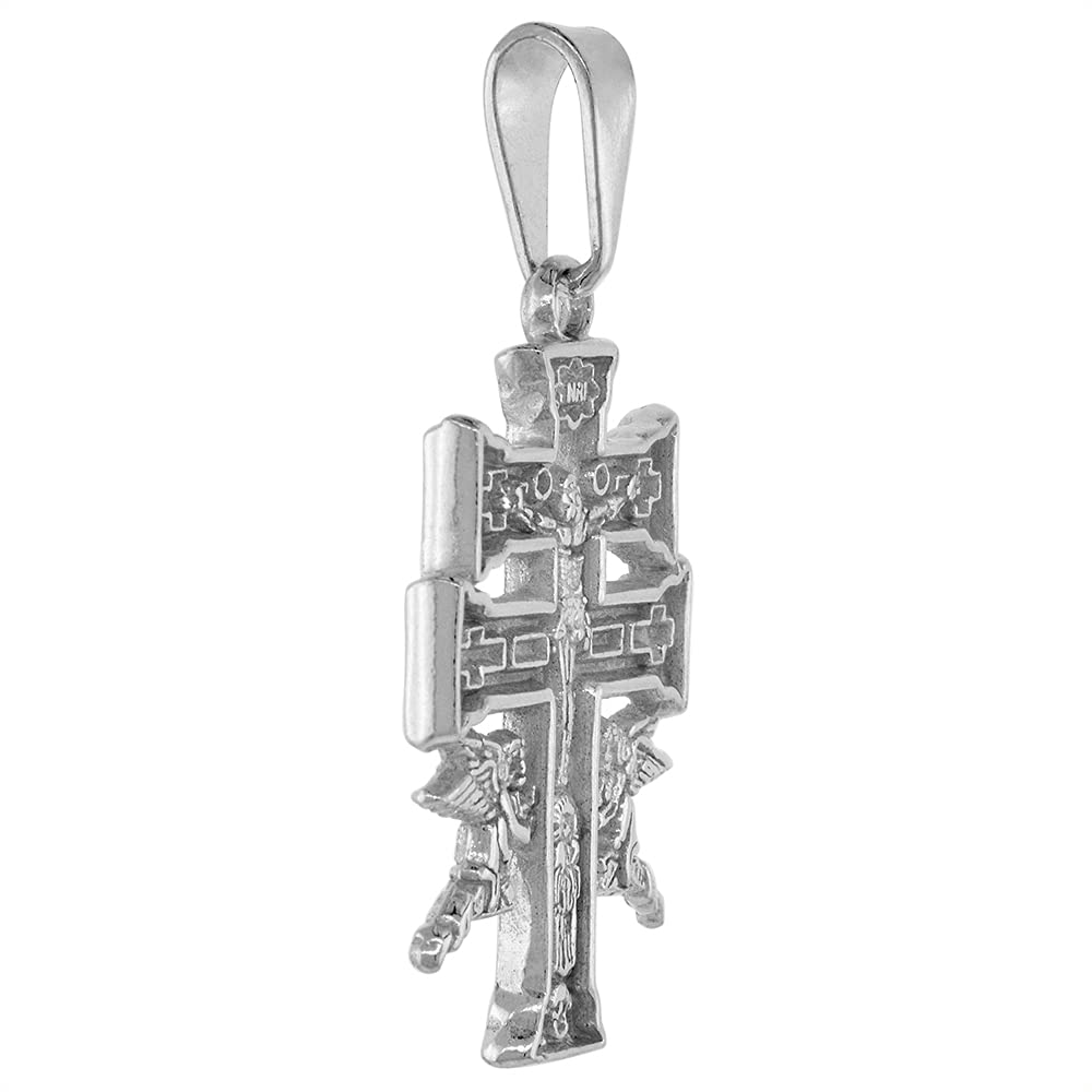 Sabrina Silver 1 1/4 inch Sterling Silver Caravaca Cross Pendant for Men and Women Polished Finish 30 mm Tall
