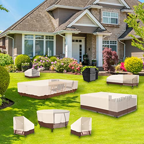 Tuyeho Patio Square Fire Pit Cover 36 x 36 x 22 inch, 600D Heavy Duty Outdoor Fire Table Cover, Waterproof & Weather Resistant for Your Fire Bowl (Beige & Brown)