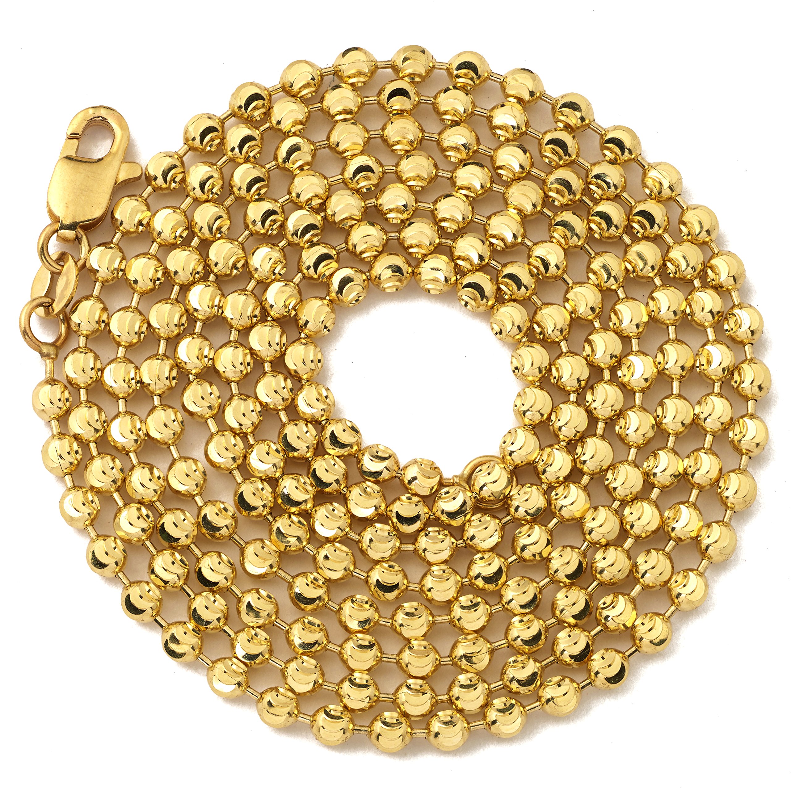 LoveBling 10K Yellow Gold 2.5mm Italian Moon Cut Bead & Bar Chain Necklace with Lobster Lock (24")