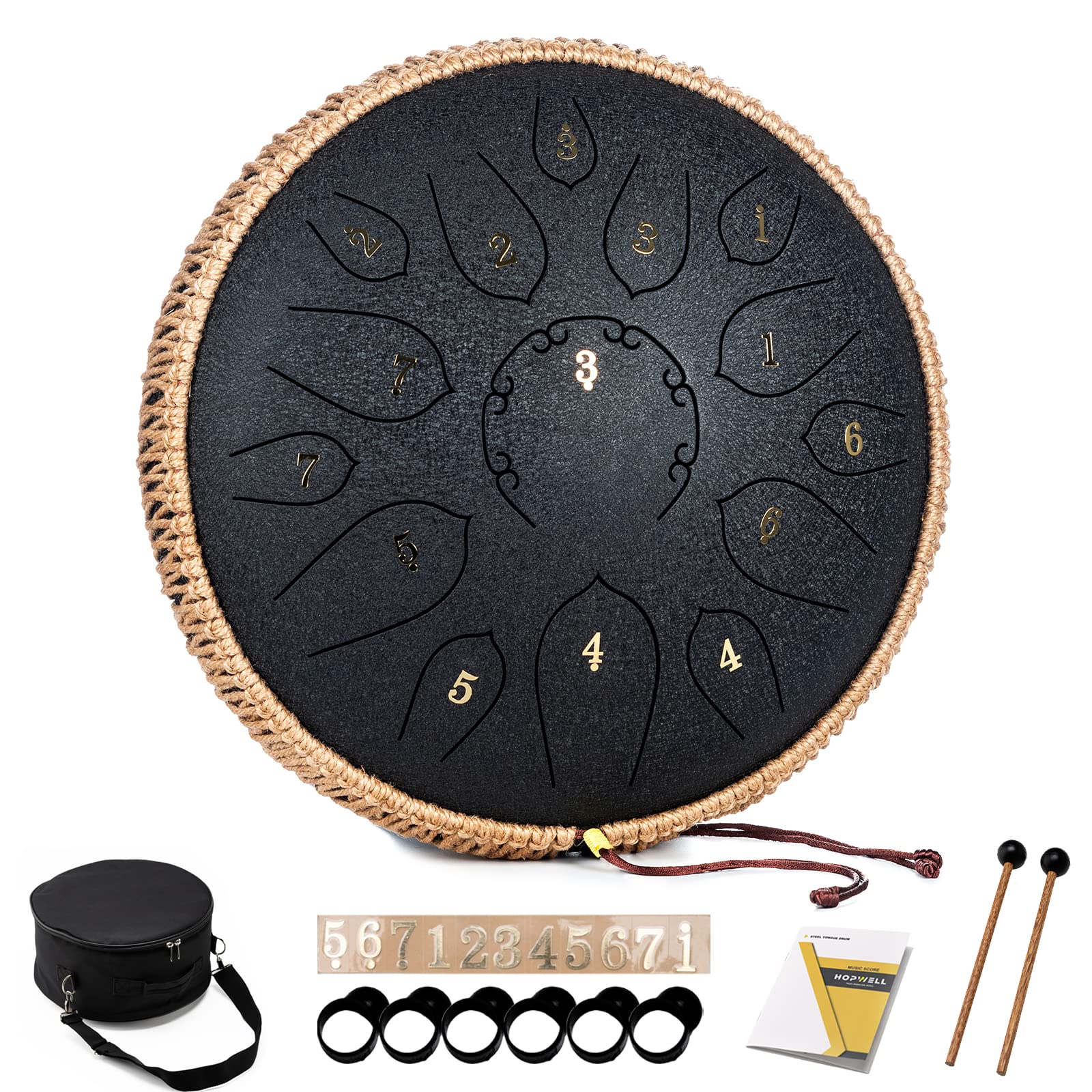 Steel Tongue Drum - HOPWELL 12 Inches 13 Notes - Percussion Instruments - Hand Pan Drum with Music Book, Drum Mallets and Carry Bag, C Major (Navy Blue)