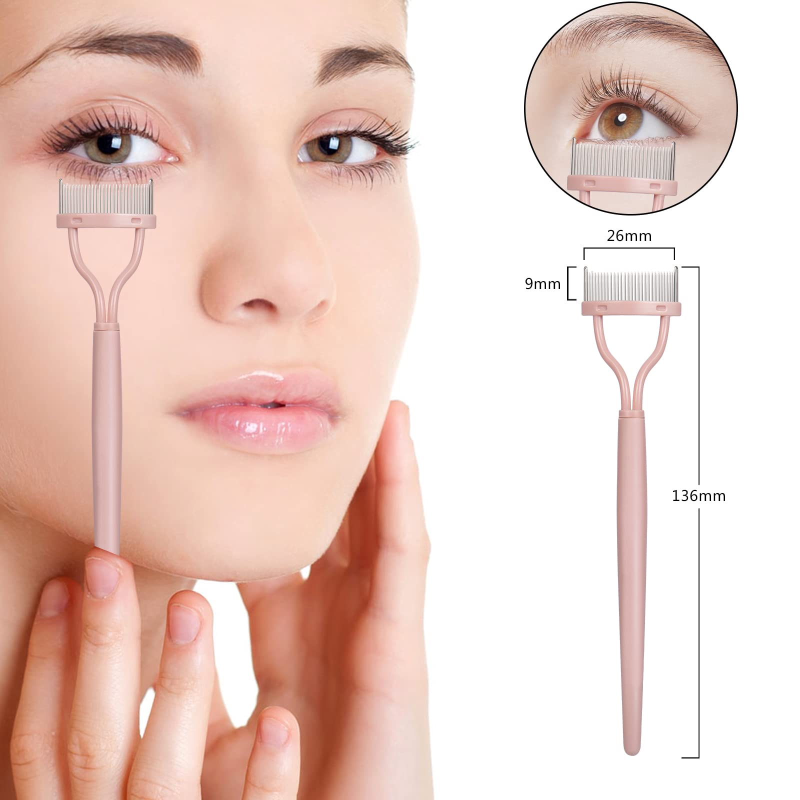URSOBTF Eyelash Comb, Eyelash Separator Tool Metal Teeth, Eyelash Brush Mascara Comb Eyebrow Eye Lash Comb Lash Applicator Tool for Girls and Women