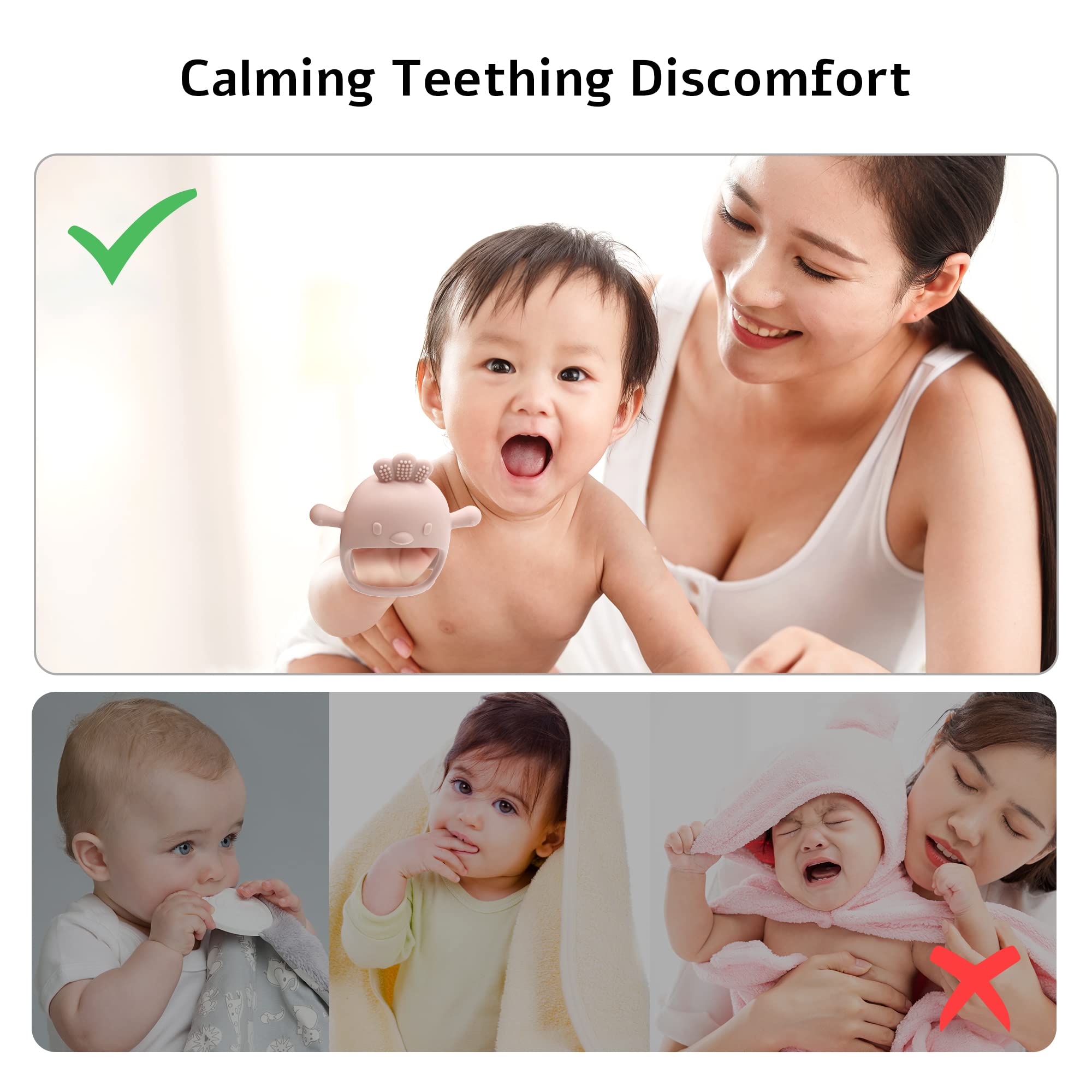Smore Baby Silicone Teether Toy, Teether for Babies 0-6 Months, BPA Free, Anti Dropping Wrist Hand Teethers Baby Chew Toys, for Sucking Needs, for Soothing Teething Pain Relief (Olive)