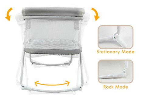 miclassic All mesh 2in1 Stationary&Rock Bassinet One-Second Fold Travel Crib Portable Newborn Baby (Crystal)