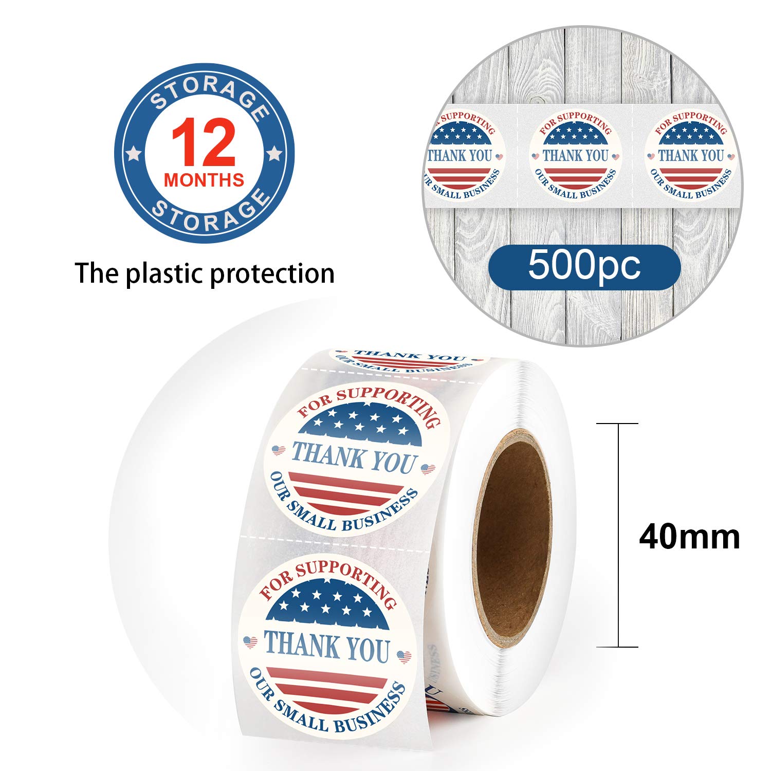 Methdic Thank You Stickers Roll USA Flag Thank You for Supporting Our Small Business Sticker 1.5" 500pcs (B)