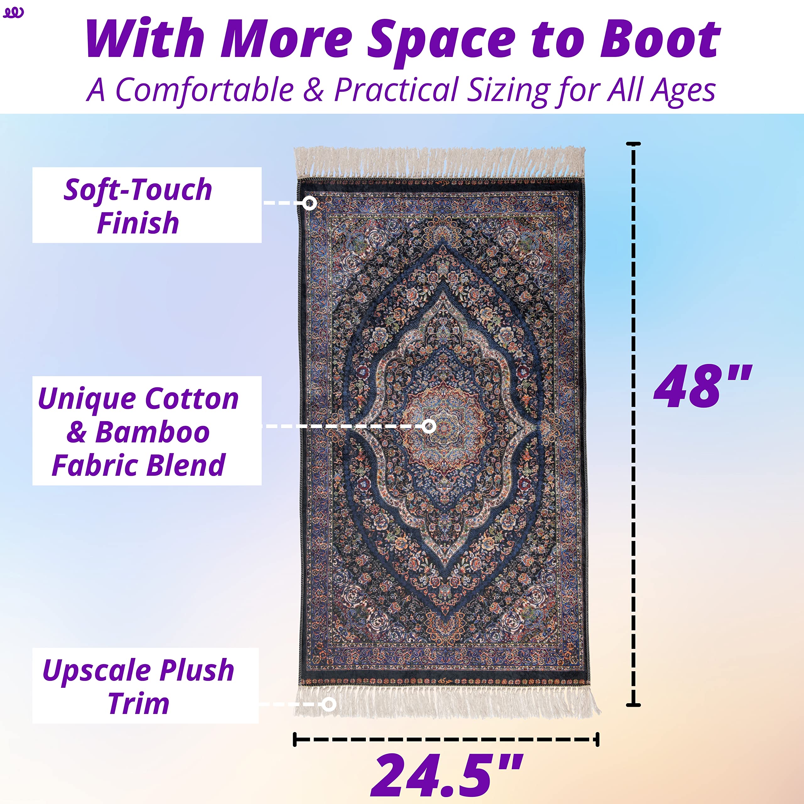 Sacred Artisans FAÍTH Turkish Prayer Rugs - Palace Purple, Lightly Padded | Soft Touch & Gift Ready