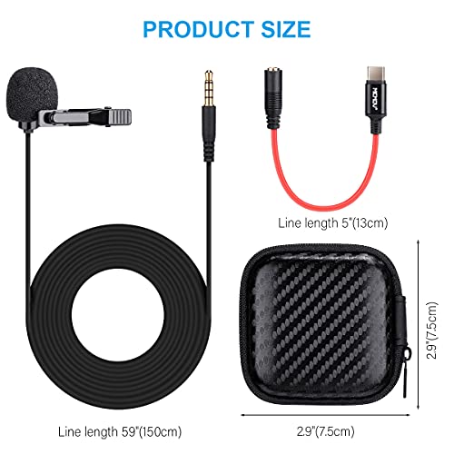 MICMOV Lavalier Microphone VD-s1 - Lapel Microphone with 3.5mm to Type-C Headphone Jack Adapter, Windshield Foam, Windscreen and Storage Case, Perfect for Camera, DSLR, iPhone, Android, Smartphones