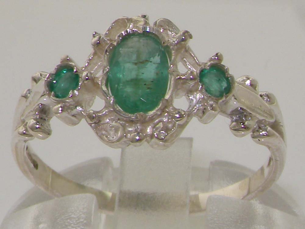 LetsBuyGold 925 Sterling Silver Real Genuine Emerald Womens Band Ring - Size 10