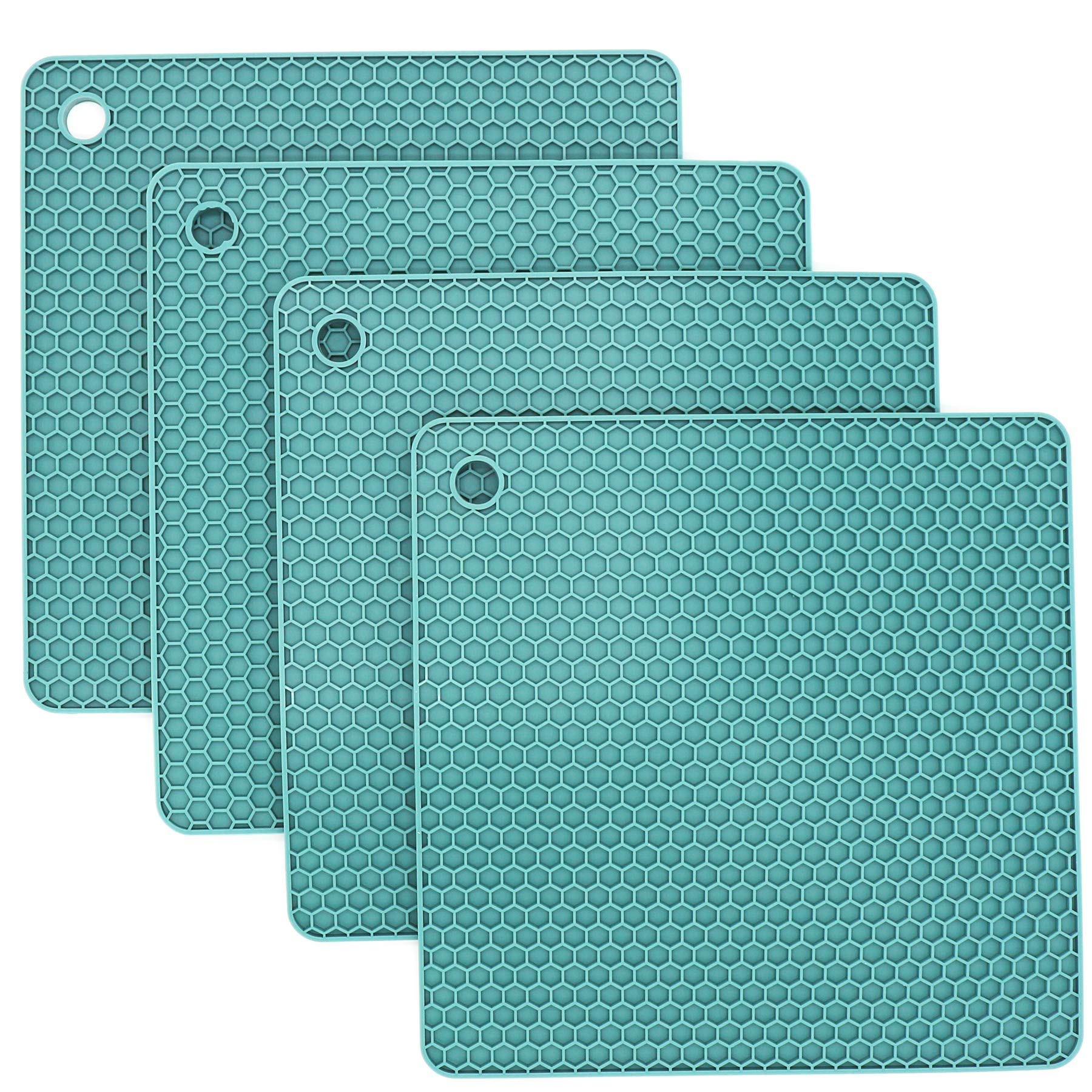 Smithcraft Silicone Trivets for Hot Dishes, Pots and Pans, Hot Pads for Kitchen, Teal Silicone Pot Holders, Silicone Mats for Kitchen Quartz Counter Heat Resistant Mat, Flexible Table Trivet Mat Set 4