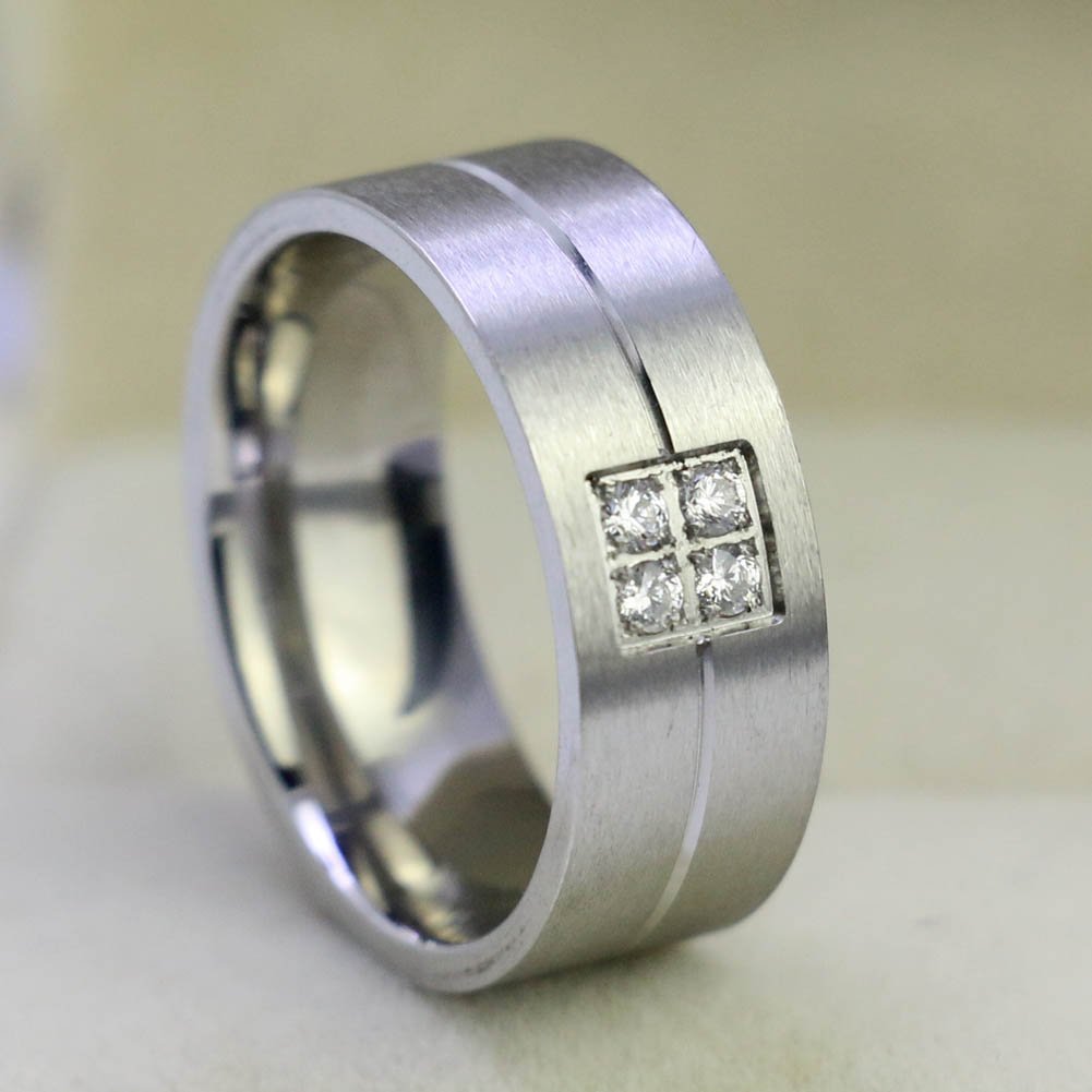 LOVERSRING Couple Ring Bridal Set His Hers White Gold Plated CZ Stainless Steel Wedding Ring Band Set