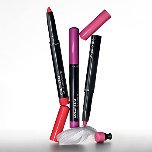 REVLON ColorStay Matte Lite Crayon Lipstick with Built-in Sharpener, Smudge-proof, Water-Resistant Non-Drying Lipcolor, 001 Tread Lightly, 0.049 oz