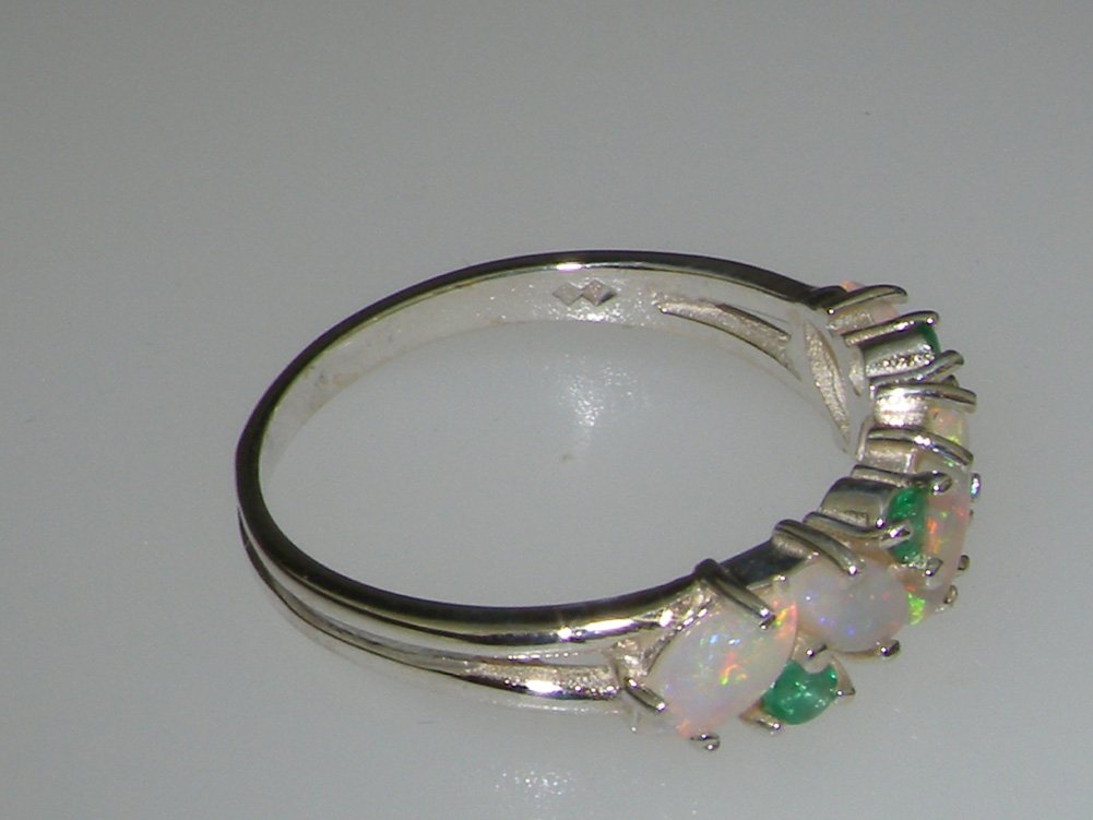 LetsBuyGold 925 Sterling Silver Natural Opal and Emerald Womens Eternity Ring - Size 11.75