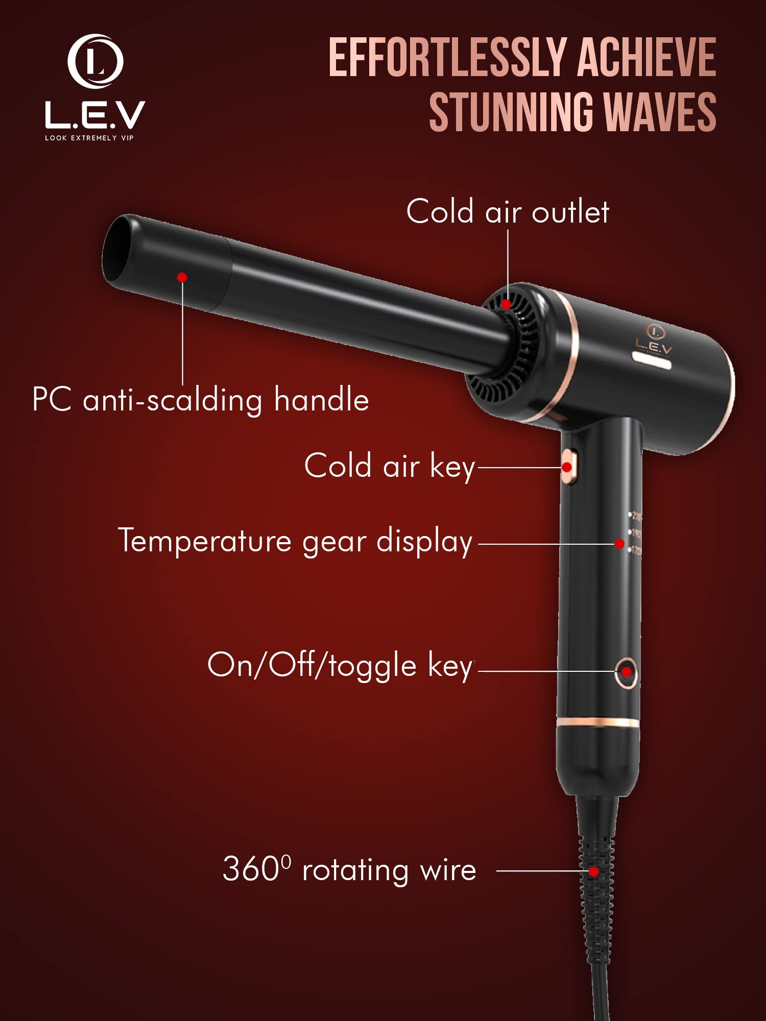 Look Extremely VIP Ceramic Curling Iron with Cooling Air | Curling Wand for Long Lasting Curls | Cordless Hair Curler| 3 Speed Smart Control | Hair Wand and Curling Iron in One