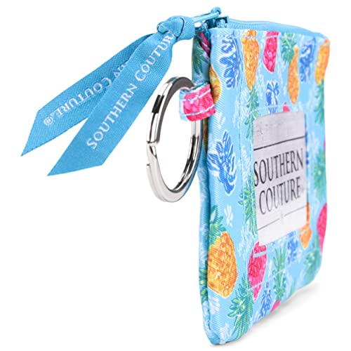 Southern Couture Tropical Pineapple Ocean Blue 5 x 4 Polyester Fabric Zippered ID Wallet