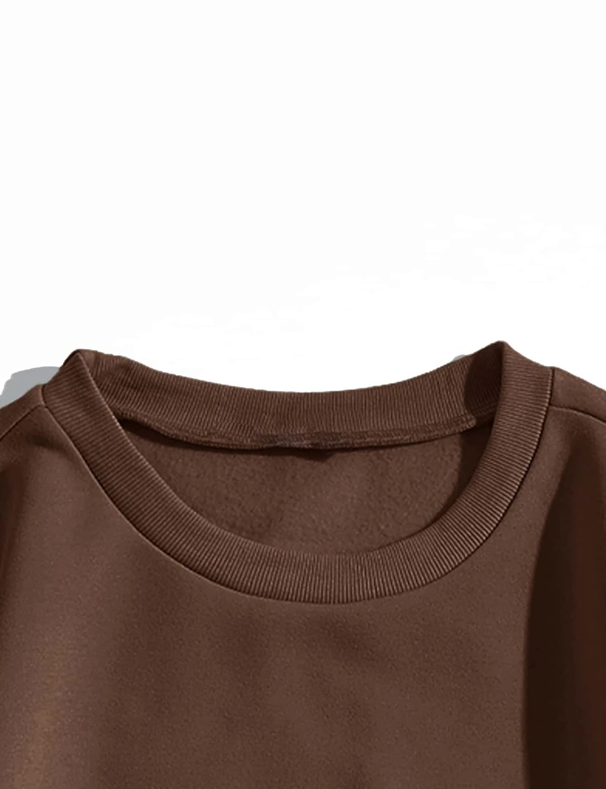 SAFRISIOR Women Mushroom Graphic Print Thermal Sweatshirt Oversized Crew Neck Long Sleeve Drop Shoulder Pullover Brown