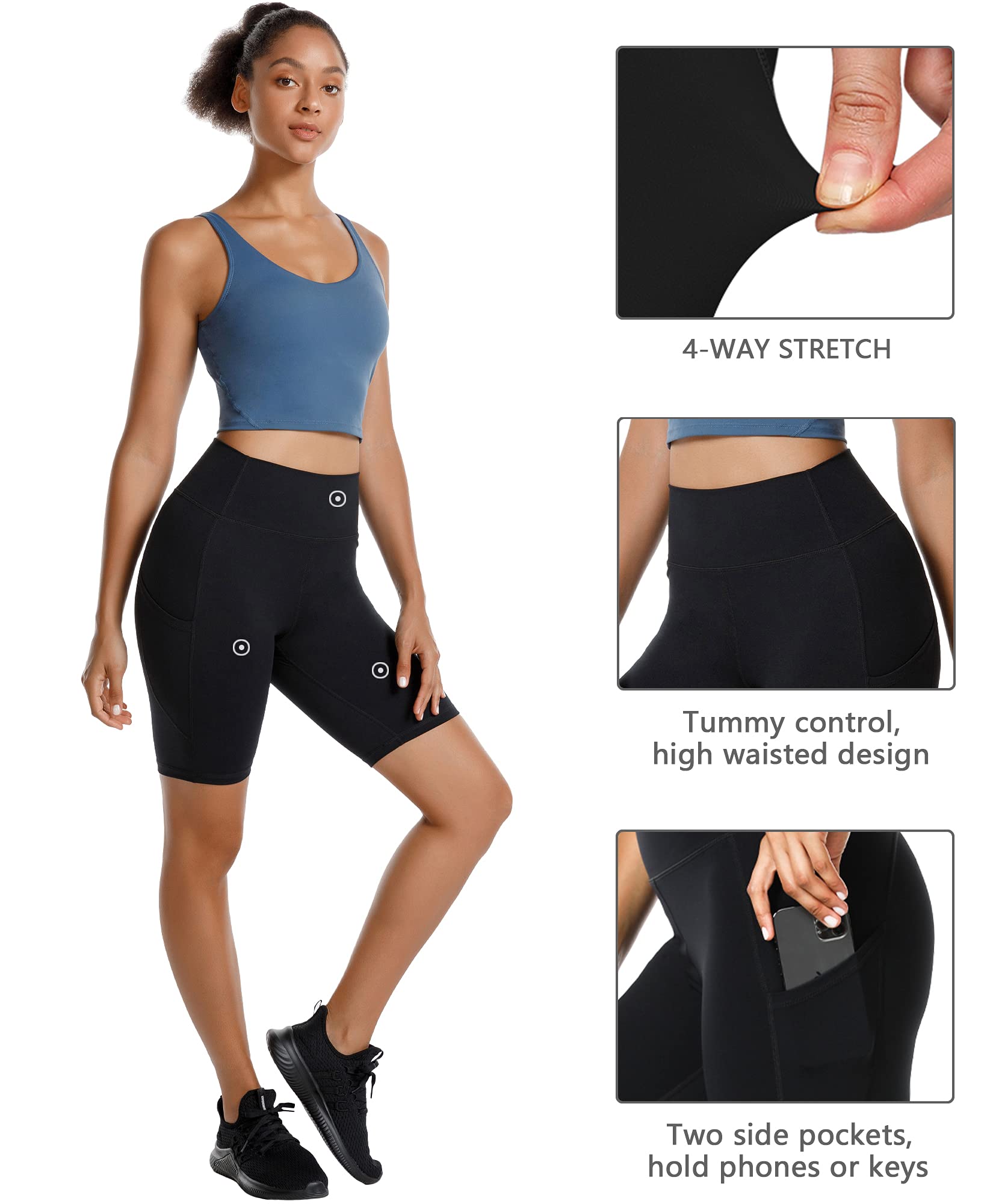 Stelle Womens High Waist Biker Cycling Gym Running Volleyball Workout Yoga Shorts (Medium, Silky Soft Compression-8" Black)