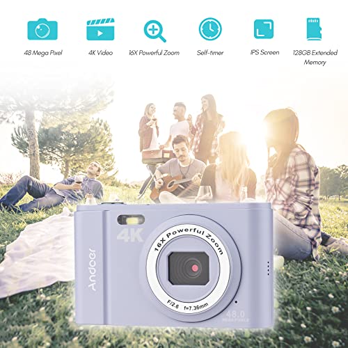 mewmewcat Mini Digital cameraPortable Digital Camera 48MP 4K 2.8-inch IPS Screen 16X Zoom Self-Timer 128GB Extended Memory Face Detection-Shaking with 2pcs Batteries Hand Strap Carry Pouch