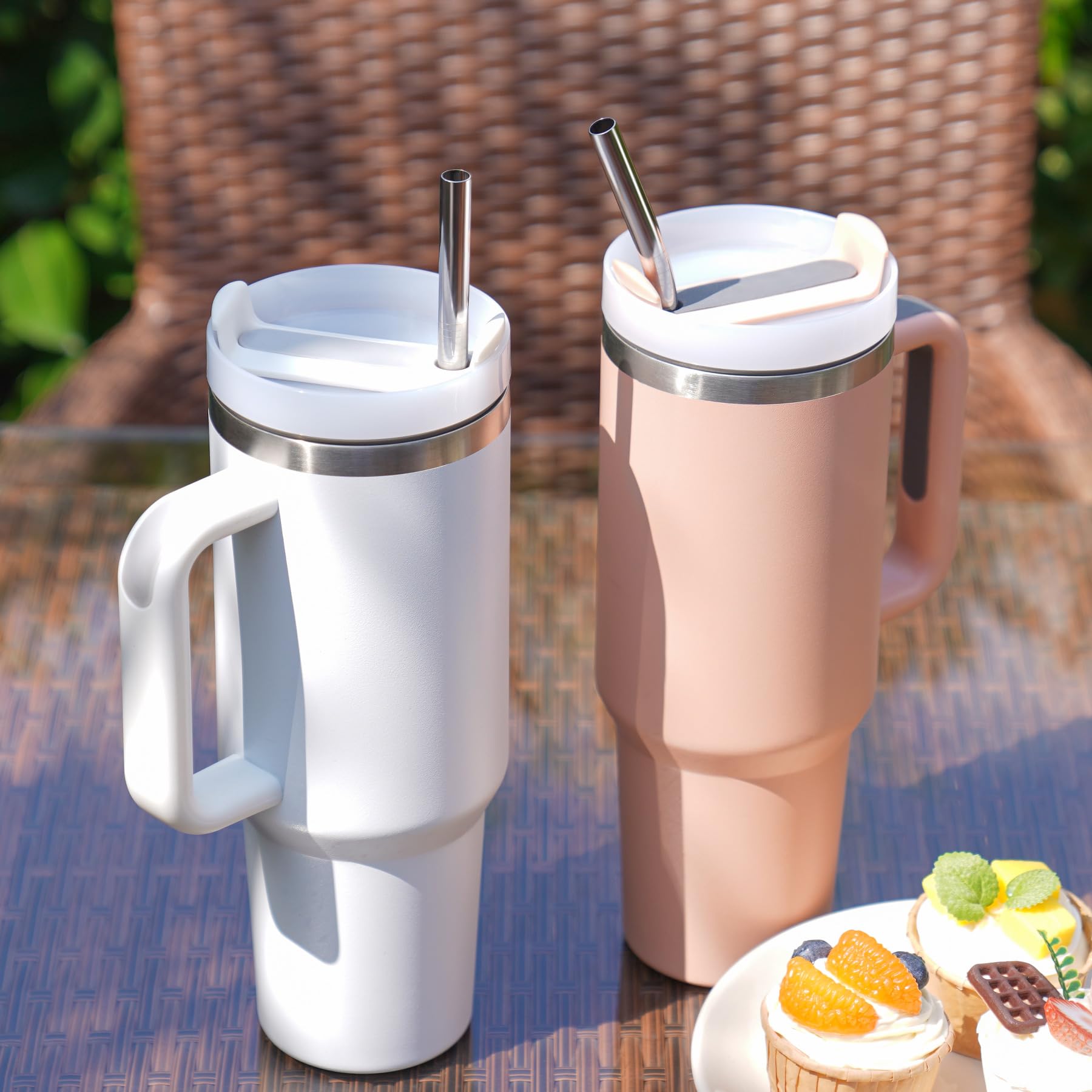 Tomorotec 40oz Straws, 14PCS Stainless Steel Replacement Straws for Stanley 40oz Adventure Quencher Travel Tumblers with Cleaning Brushes 2PCS, Food-Grade, Dishwasher Safe for Smoothies (Silver)