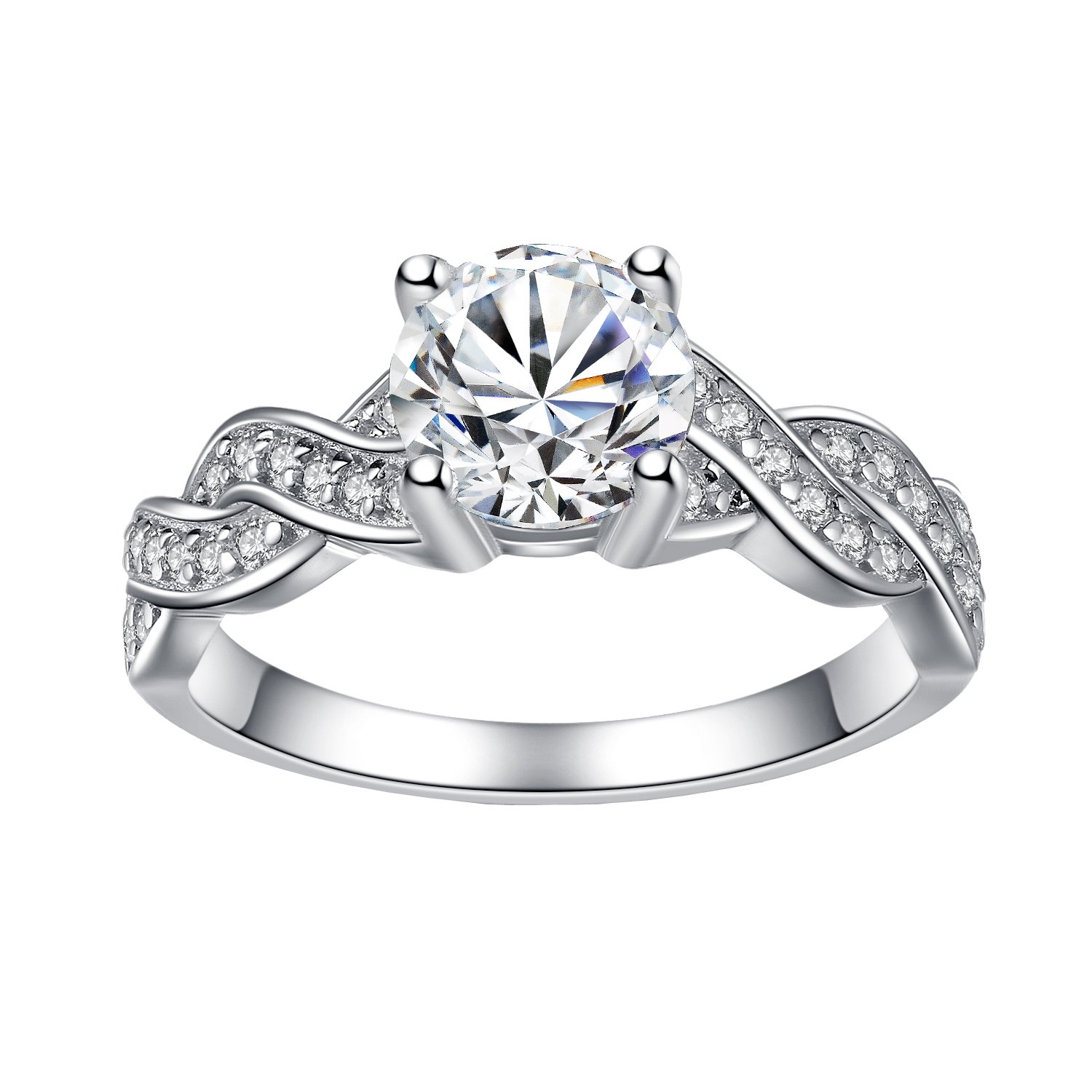MABELLA 925 Solid Sterling Silver Matching Bridal Set Wedding Engagement Rings Clear Round Cubic Zirconia Eternity Ring for Women Size 9