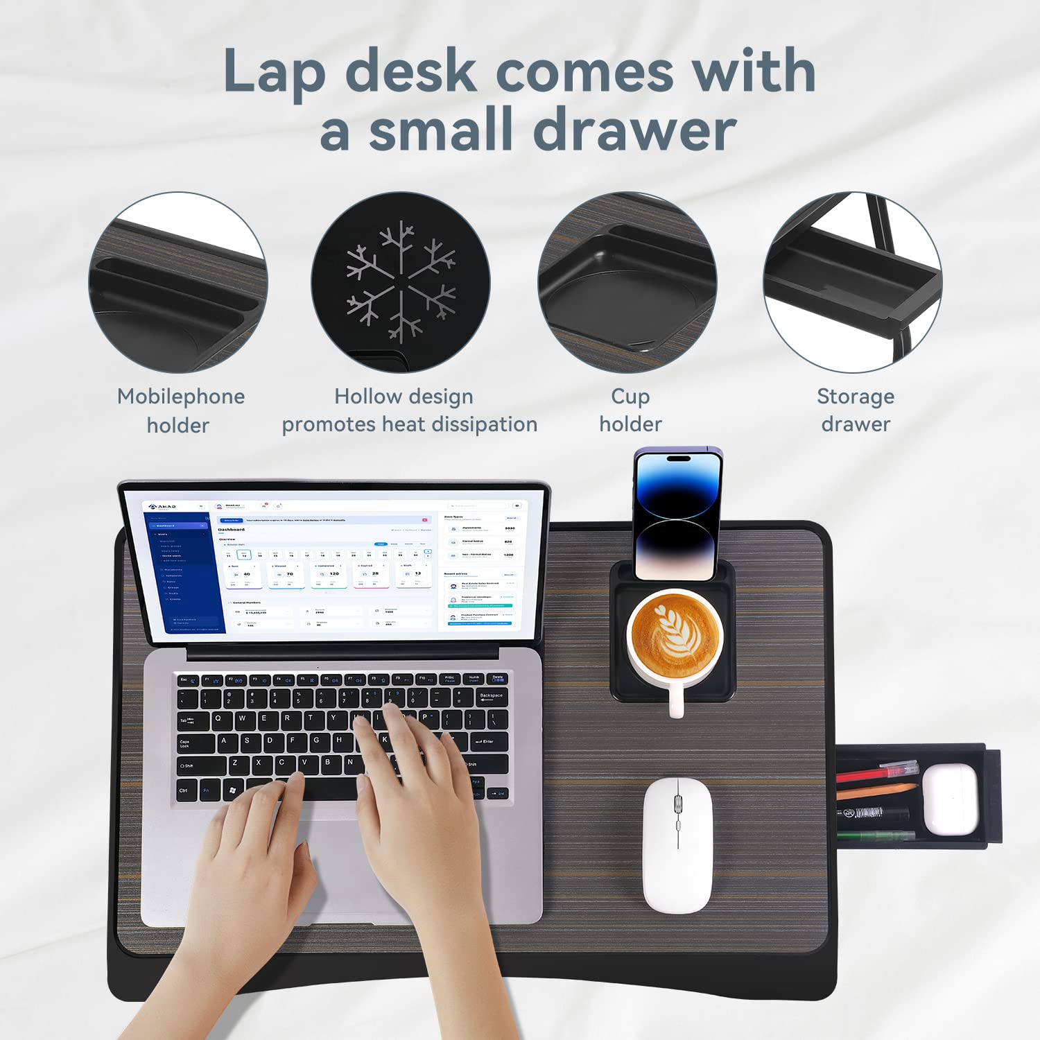 Lap Desk - Asunder laptop lap desk Foldable, lap desk for laptop with storage drawer